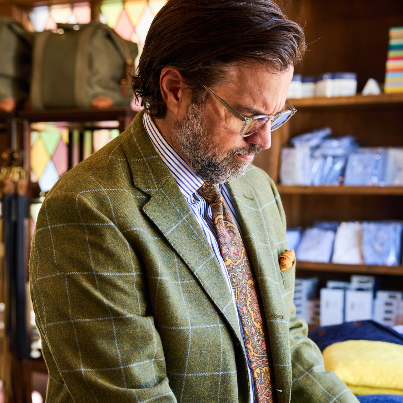 Green with Blue Windowpane Sport Coat by Harrison Limited