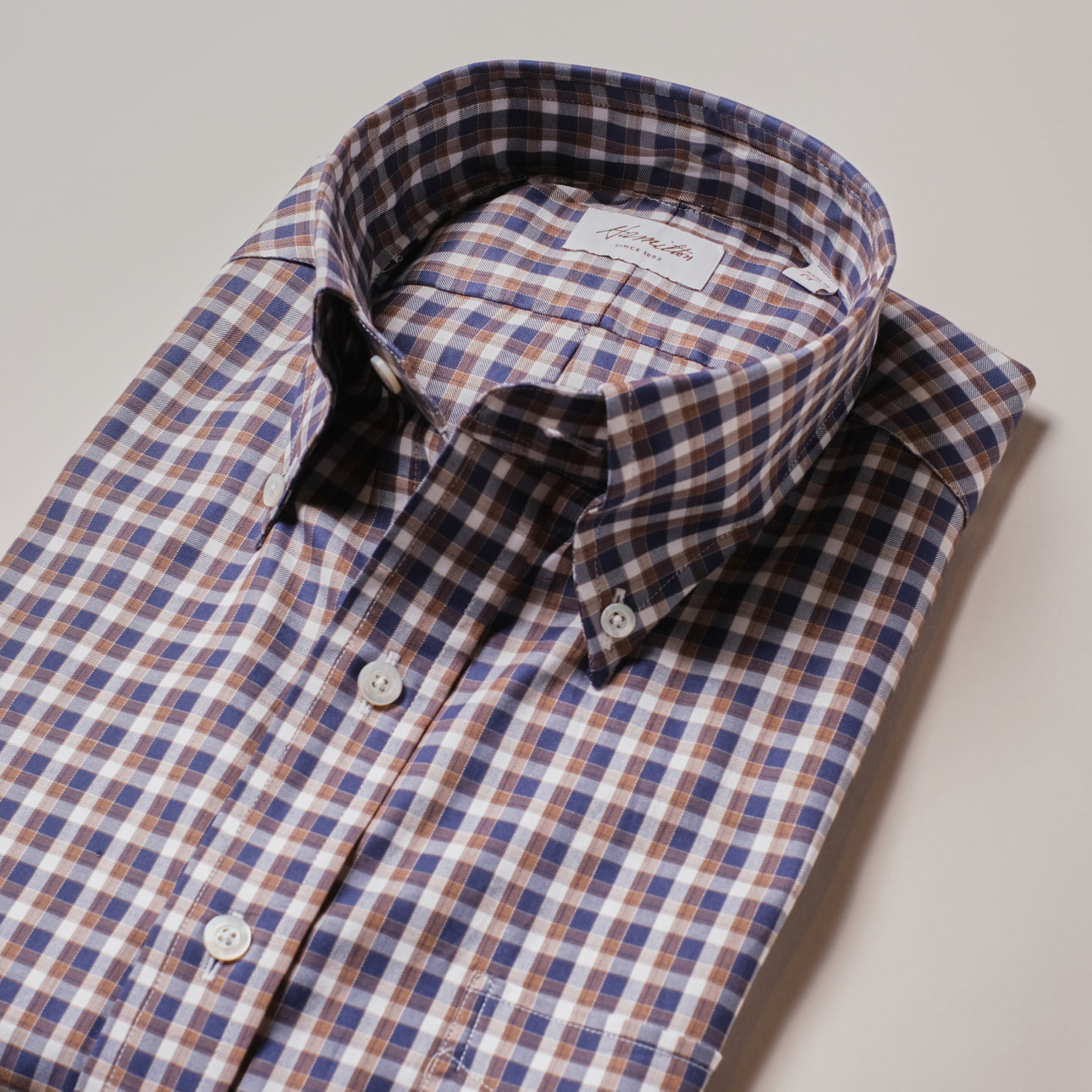 Navy & Brown Check Twill Sport Shirt by Hamilton Shirts– Harrison Limited