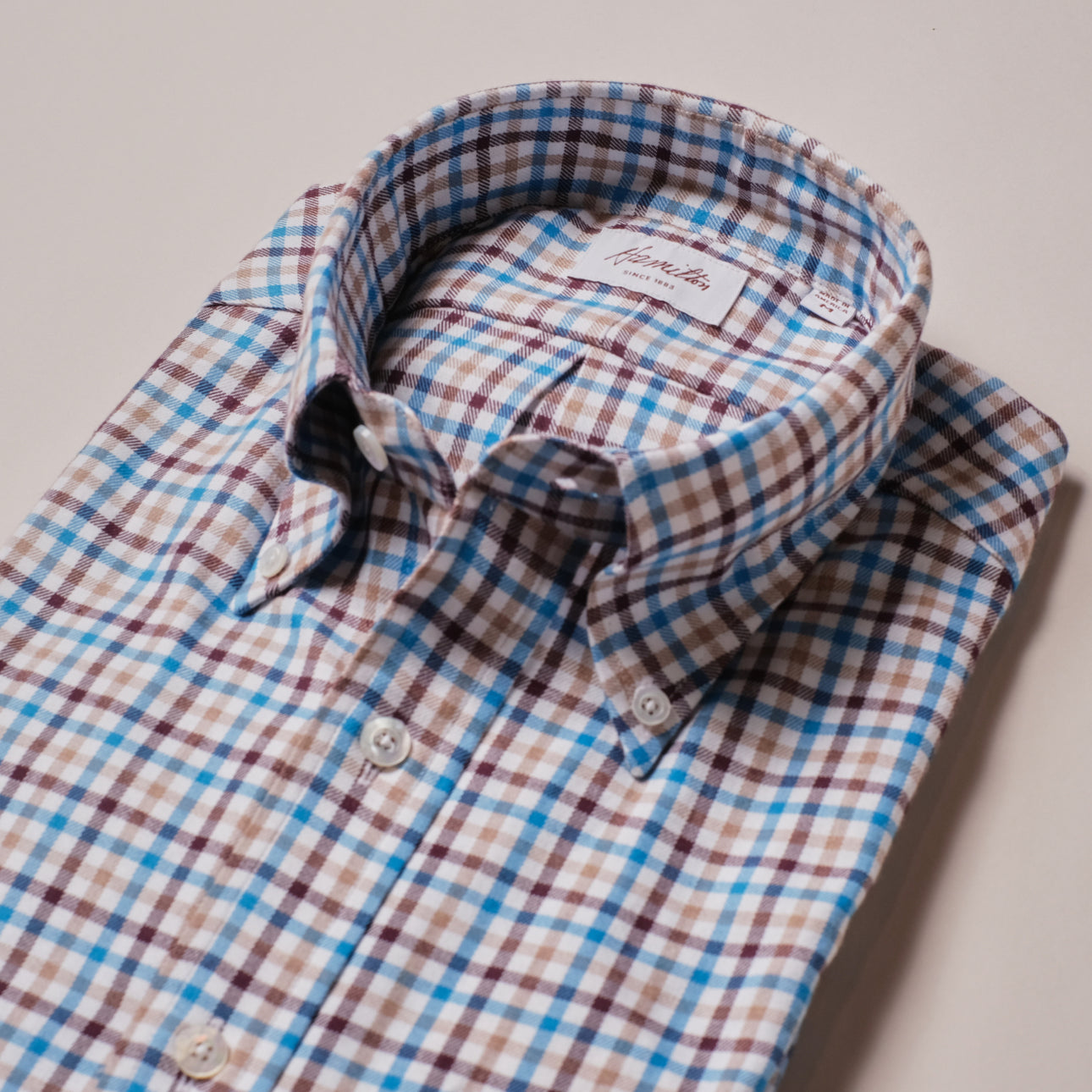 Blue, Tan & Maroon Check Sport Shirt by Hamilton Shirts– Harrison Limited