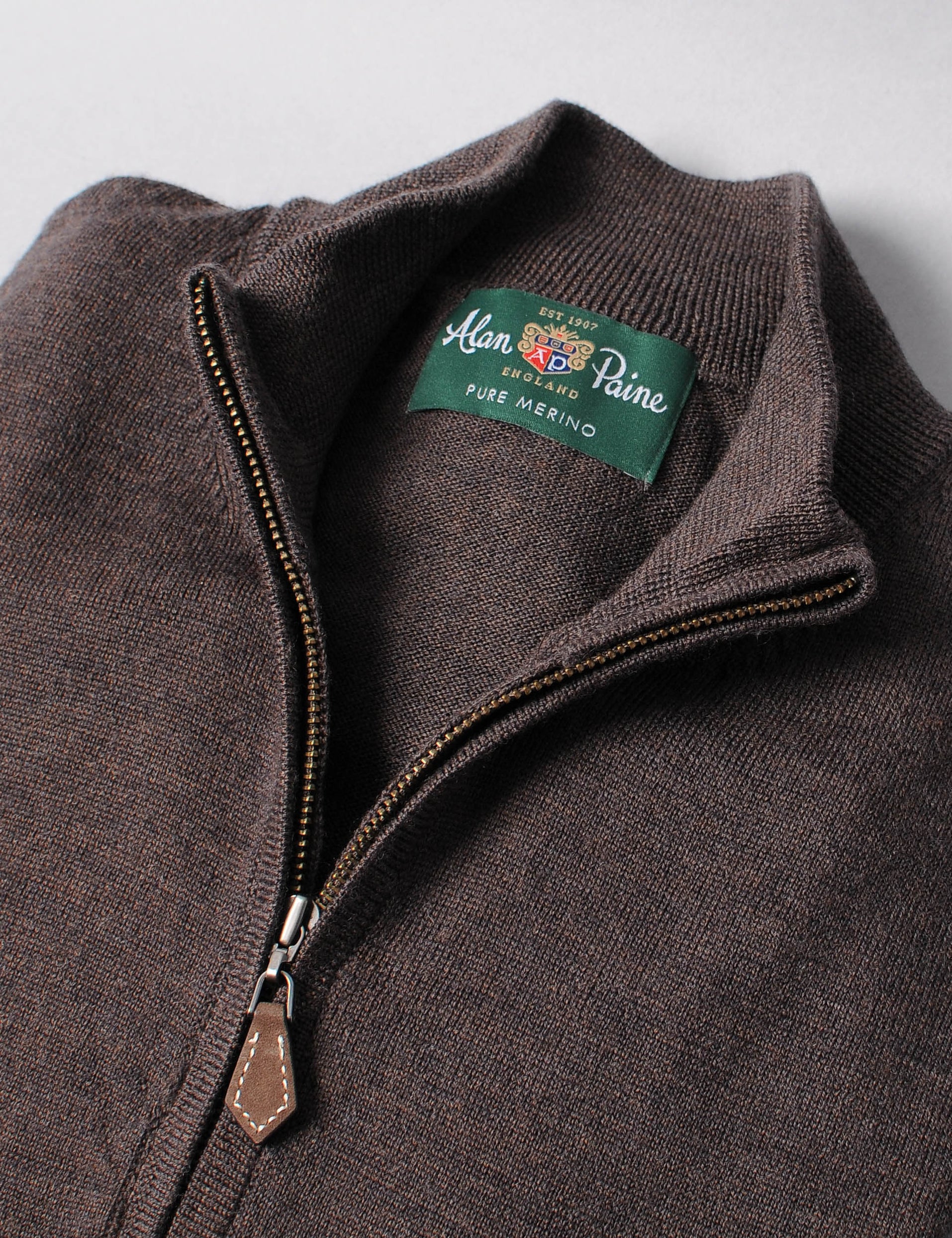 Dark Brown Merino Quarter Zip Sweater by Alan Paine– Harrison Limited